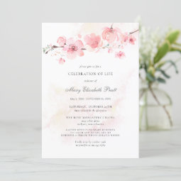 Celebration of Life Funeral Memorial Pink Floral Invitation | Zazzle