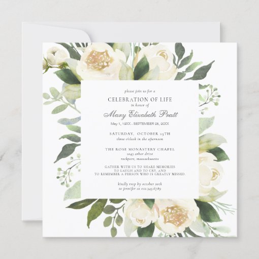 Celebration of Life Funeral Memorial White Floral Invitation | Zazzle