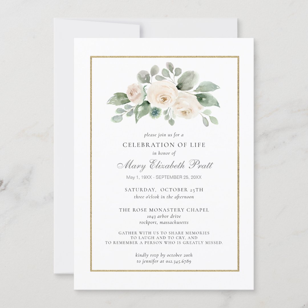 Celebration of Life Funeral Memorial White Floral Invitation | Zazzle