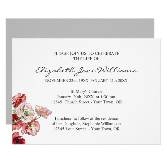 Celebration of Life | Funeral | Poppy Invitation | Zazzle.com