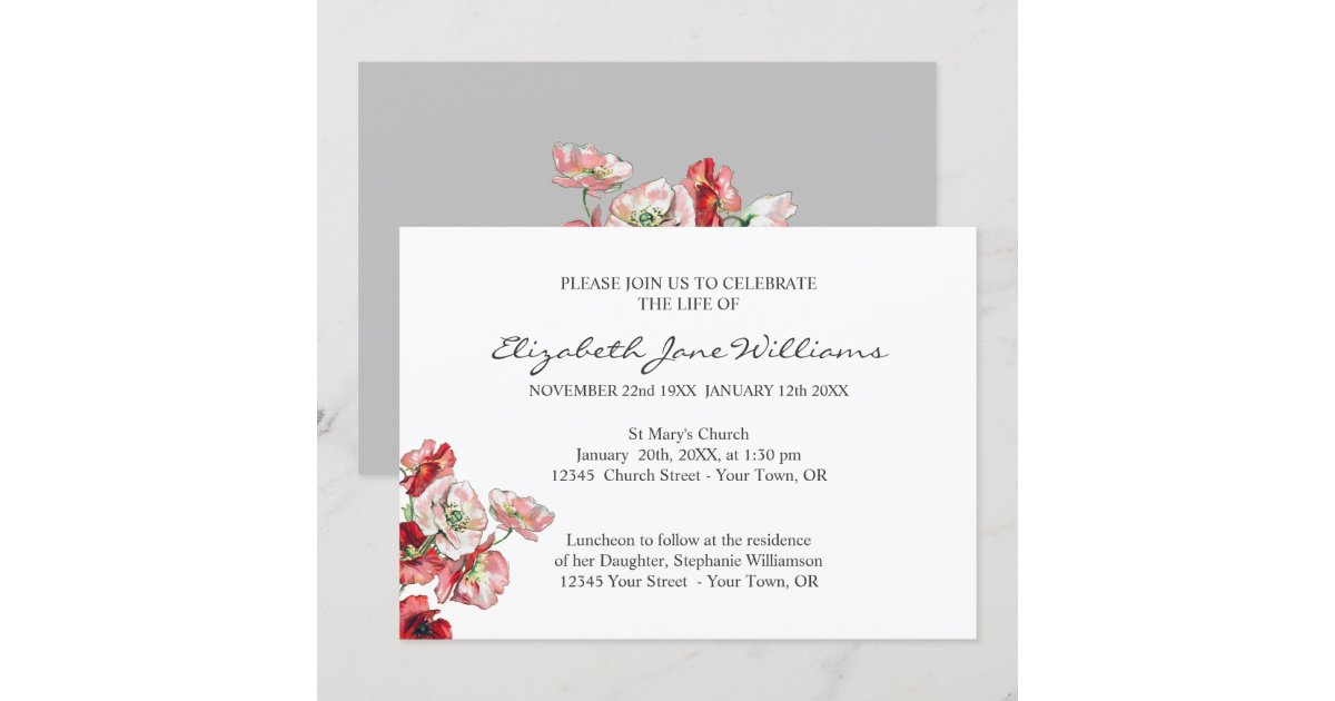 Celebration of Life | Funeral | Poppy Invitation | Zazzle