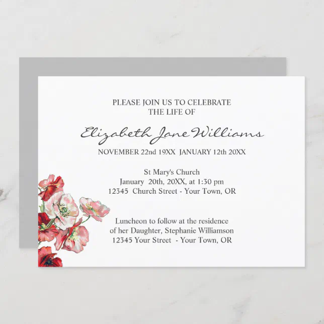 Celebration of Life | Funeral | Poppy Invitation | Zazzle