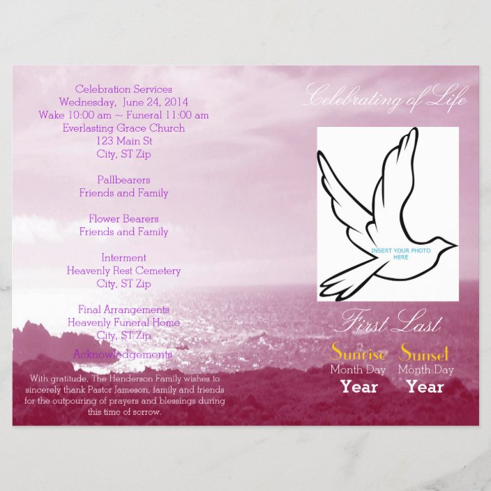 Celebration of Life Funeral Program-single fold | Zazzle.com