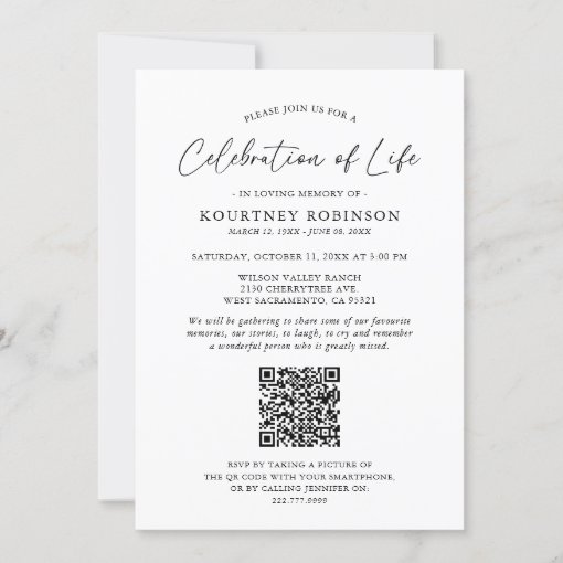 Celebration of Life | Funeral QR Code Wildflower Invitation | Zazzle