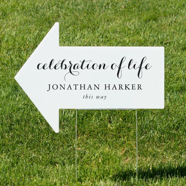 Celebration Of Life Funeral This Way Arrow Sign | Zazzle