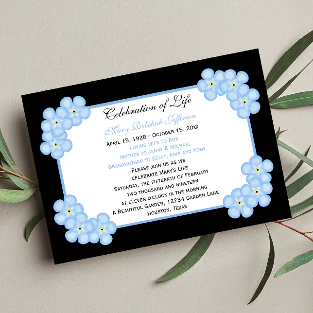 Celebration of Life Invitation -- Forget Me Nots | Zazzle