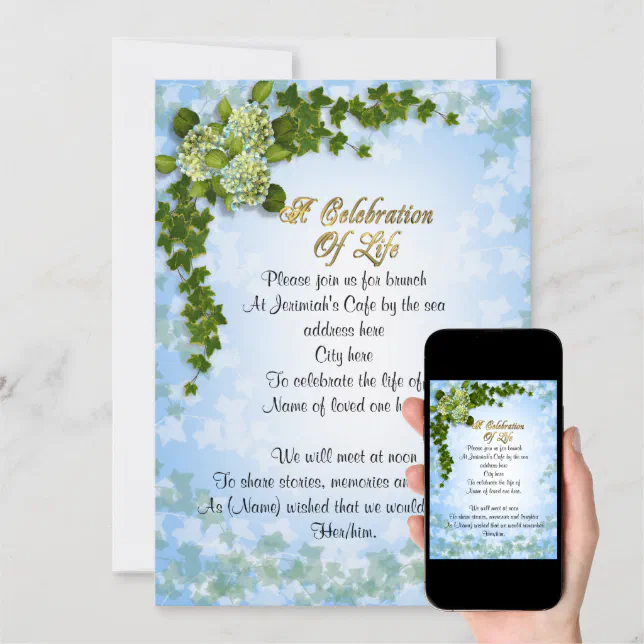Celebration of life Invitation ivy and flowers | Zazzle