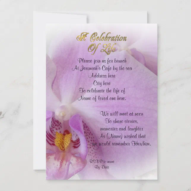 Celebration of life Invitation orchid | Zazzle