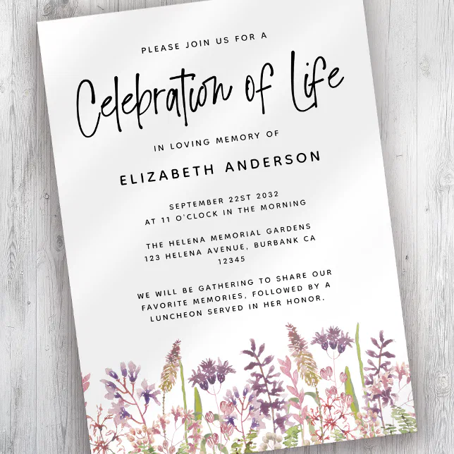 Celebration of Life Invitation Wildflower | Zazzle