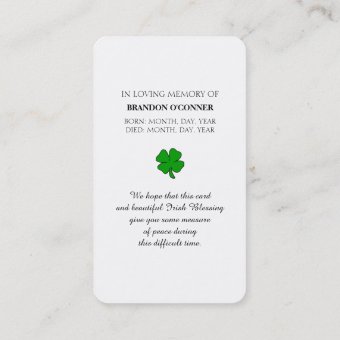 Celebration of Life Irish Blessing Prayer Card | Zazzle