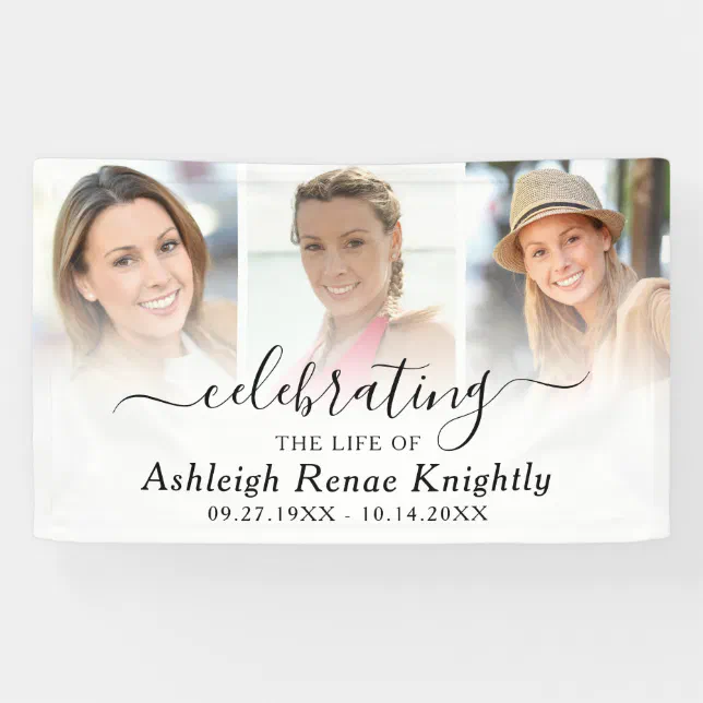 Celebration of Life Memorial 3 Photo Banner | Zazzle