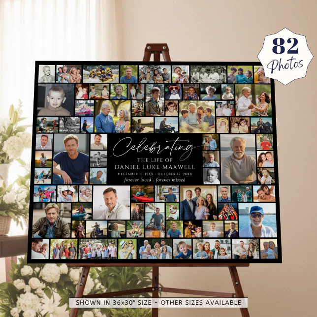 Celebration of Life Memorial 82 Photo Collage Foam Board | Zazzle
