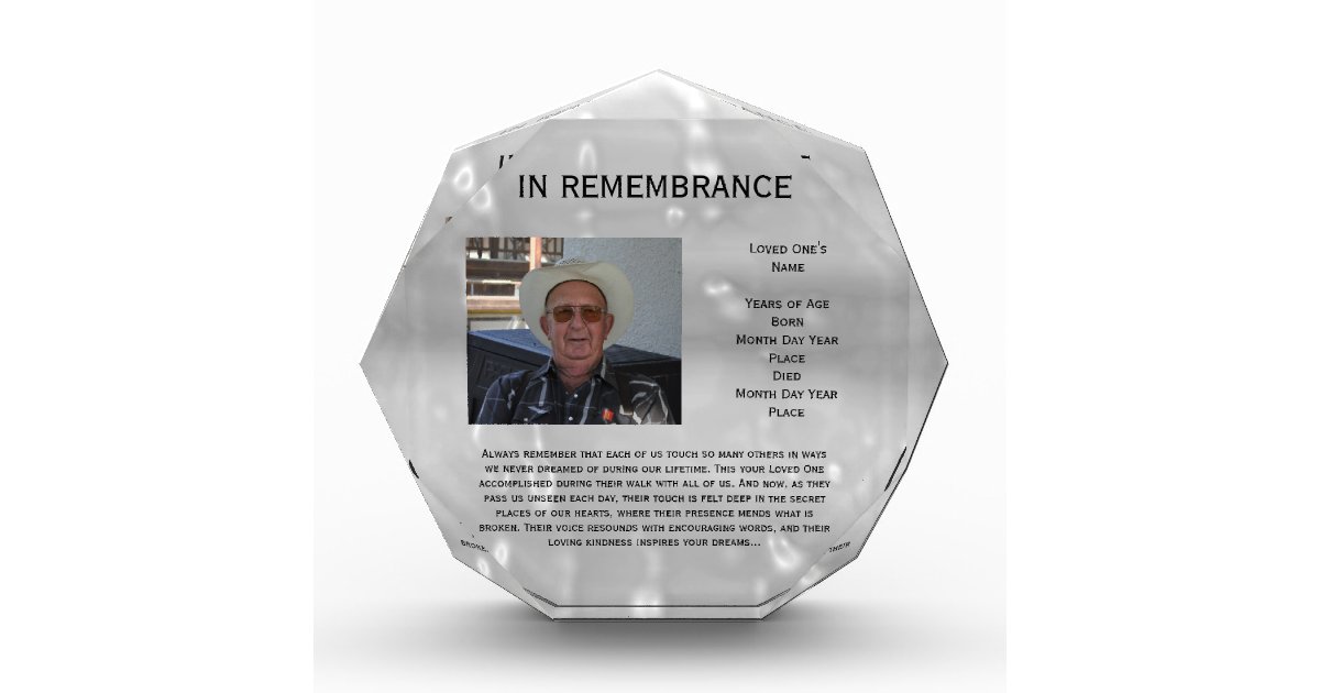 Celebration of Life Memorial by Janz Large Gray Acrylic Award | Zazzle