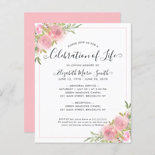 Celebration of Life Memorial Funeral Invitation | Zazzle