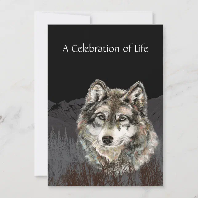 Celebration of Life Memorial Remembrance Wolf Invitation | Zazzle