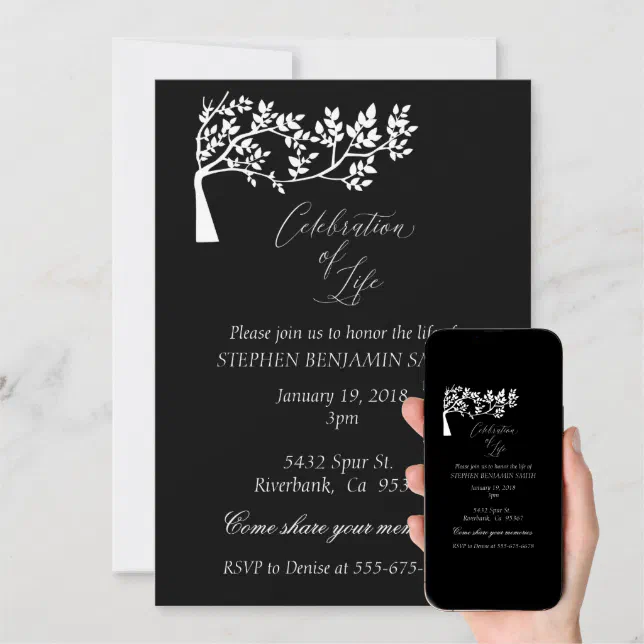 Celebration of Life Memorial Service Tree Invitation | Zazzle