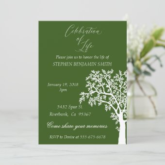Celebration of Life Memorial Service White Tree Invitation | Zazzle