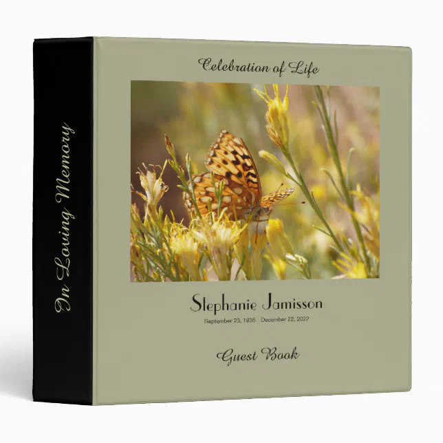 Celebration of Life Memory Book, Yellow Butterfly 3 Ring Binder | Zazzle