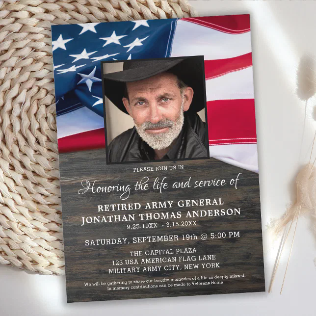 Celebration Of Life Military Veteran American Flag Invitation | Zazzle