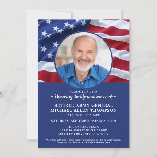 Celebration Of Life Military Veteran Flag Photo Invitation | Zazzle