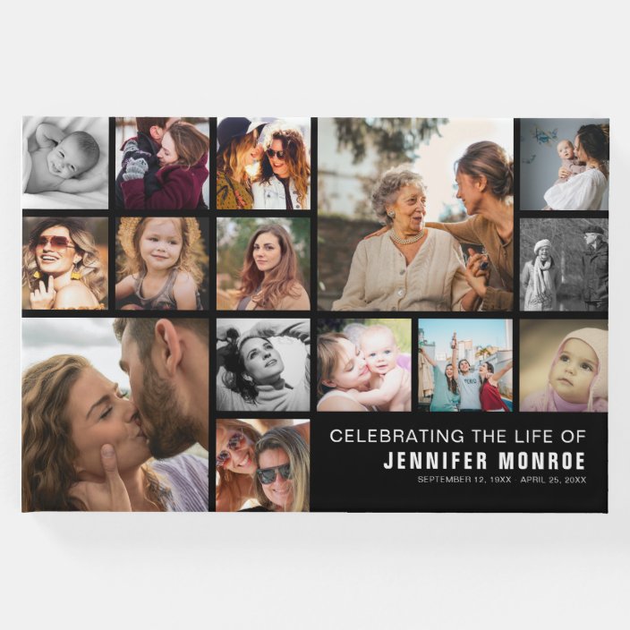Celebration of Life Modern Photo Collage Grid Guest Book | Zazzle.com