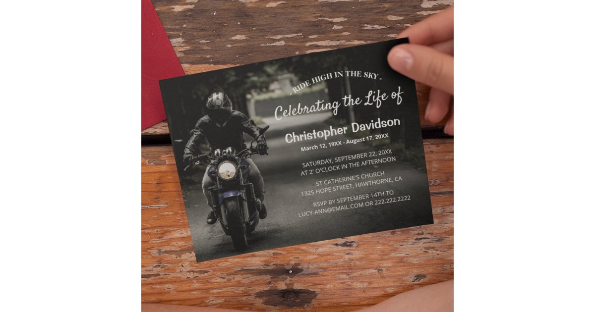 Celebration of Life | Motorcycle Rider Funeral Invitation | Zazzle