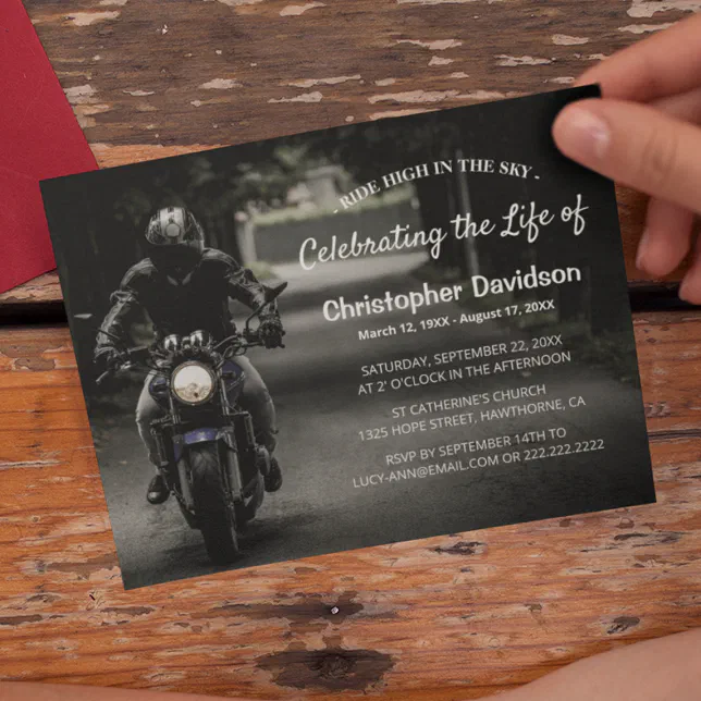 Celebration of Life | Motorcycle Rider Funeral Invitation | Zazzle