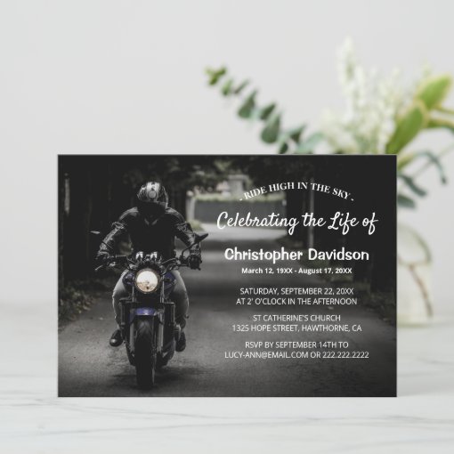 Celebration of Life | Motorcycle Rider Funeral Invitation | Zazzle