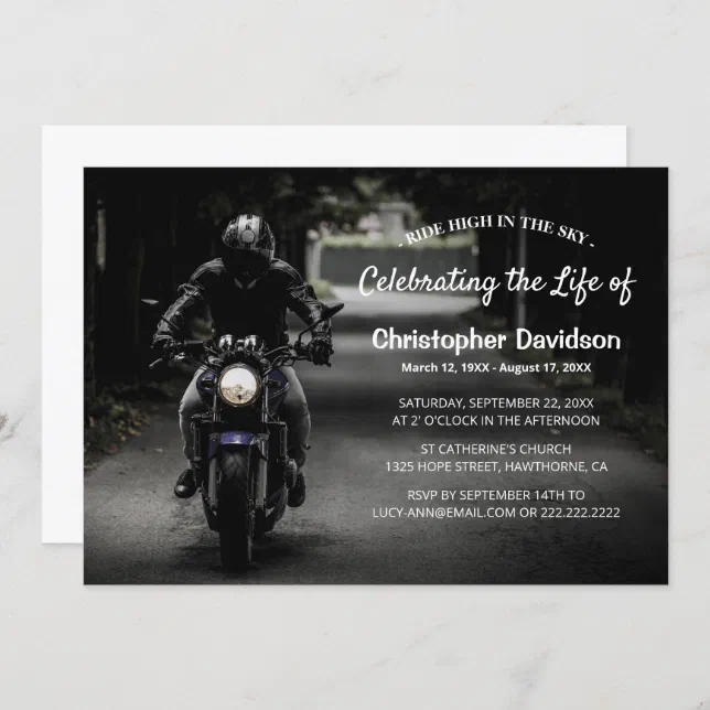 Celebration of Life | Motorcycle Rider Funeral Invitation | Zazzle