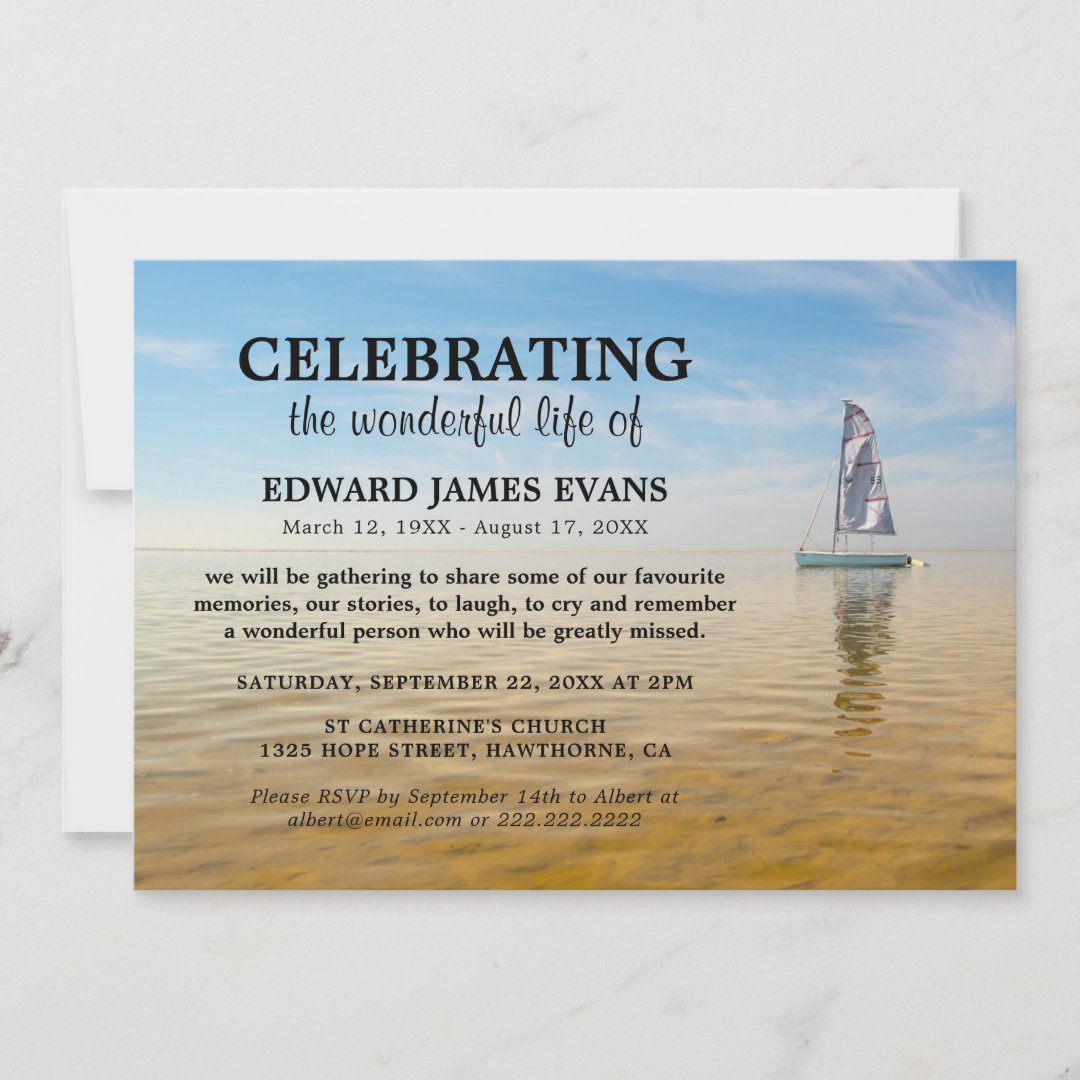 Celebration of Life | Ocean Sailing Funeral Invitation | Zazzle