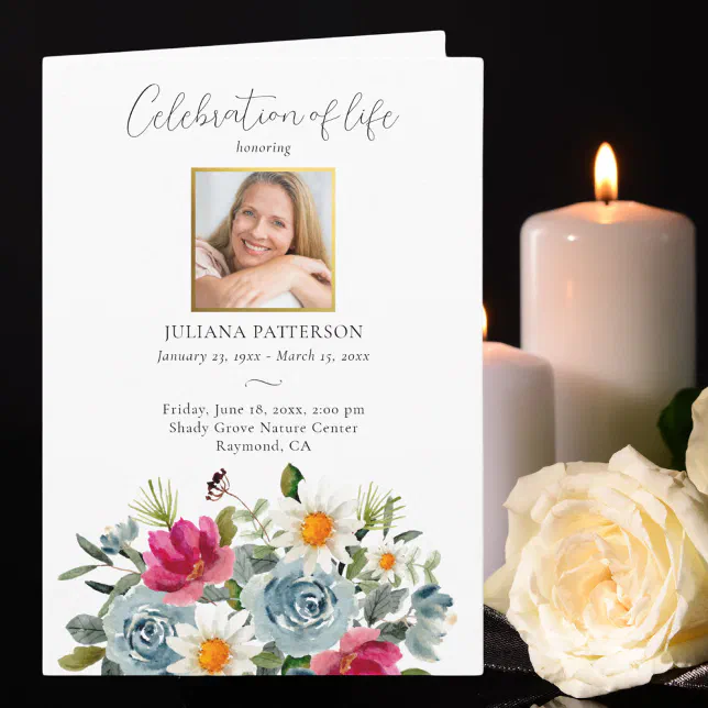 Celebration of Life Painted Floral Funeral Program | Zazzle