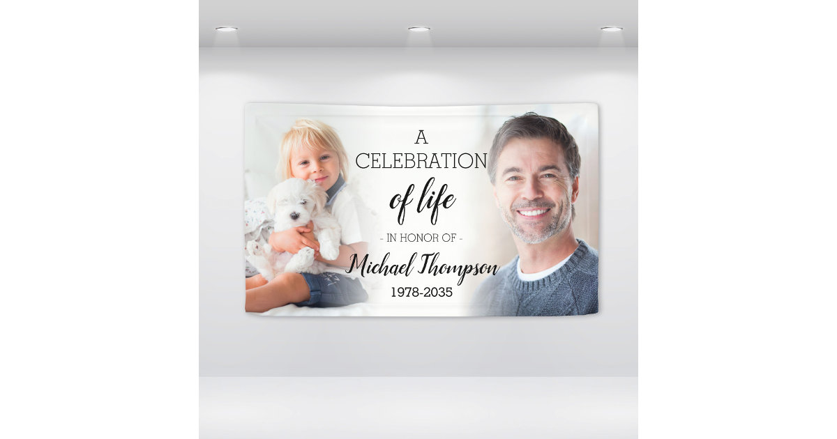 Celebration Of Life Personalized 2 Photo Memorial Banner | Zazzle
