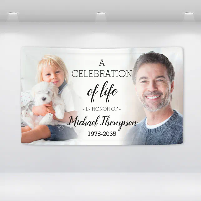 Celebration Of Life Personalized 2 Photo Memorial Banner | Zazzle