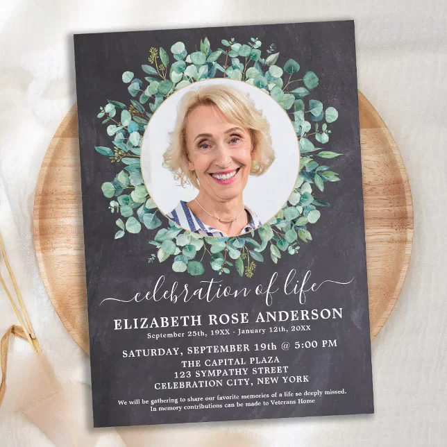 Celebration Of Life Photo Eucalyptus Greenery Invi Invitation | Zazzle