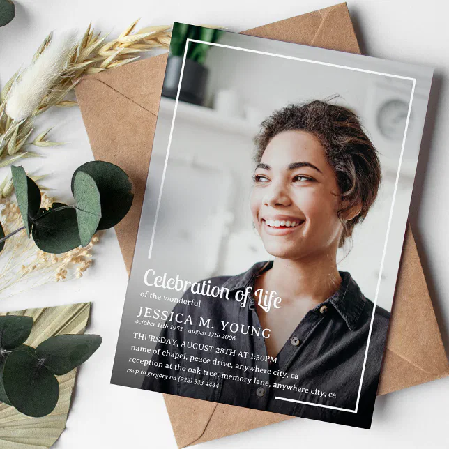 Celebration of Life Photo Funeral Memorial Invitation | Zazzle