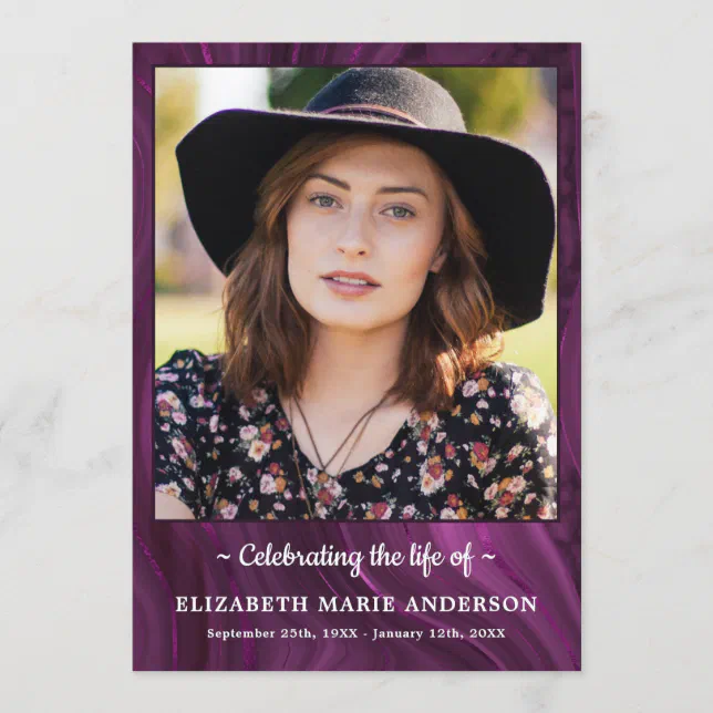 Celebration Of Life Photo Purple Marble Funeral Program | Zazzle
