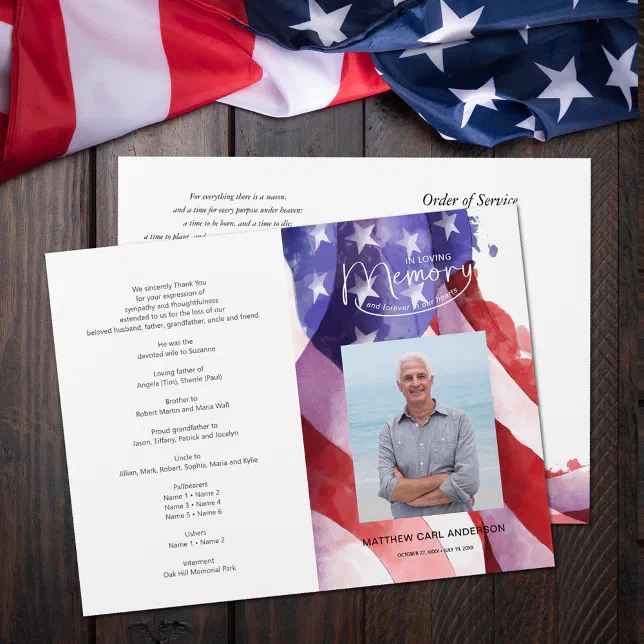 Celebration of Life Photo US Flag Funeral Program Flyer | Zazzle