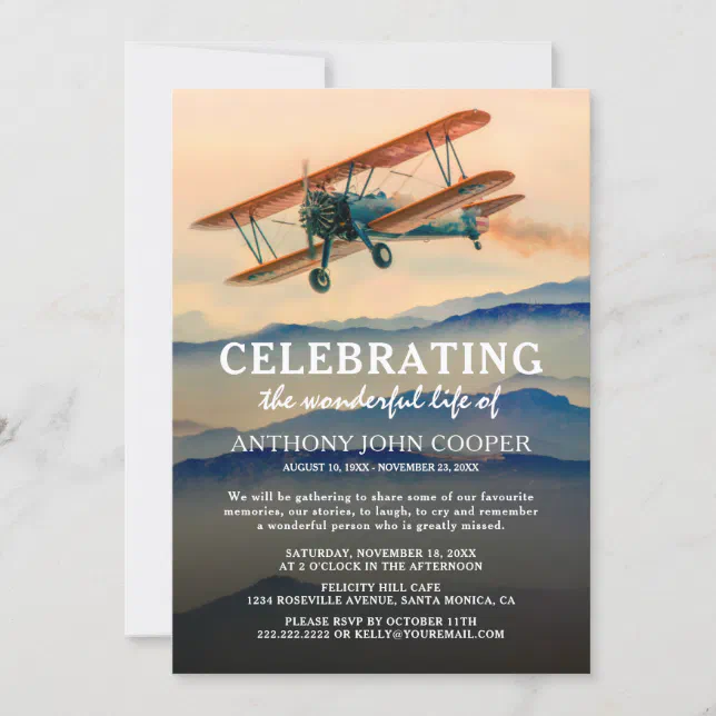 Celebration of Life | Pilot Funeral Memorial Invitation | Zazzle