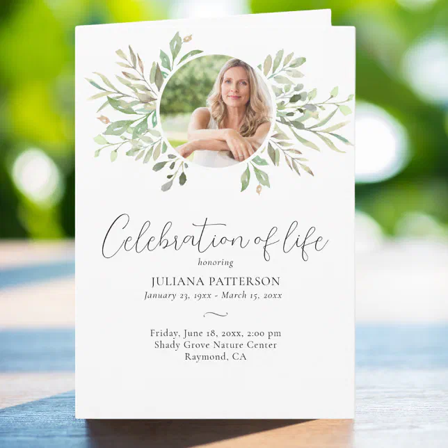 Celebration of Life Pretty Botanical Funeral Photo Program | Zazzle