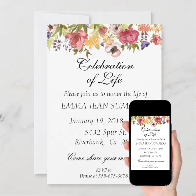 Celebration of Life Pretty Floral Invitation | Zazzle