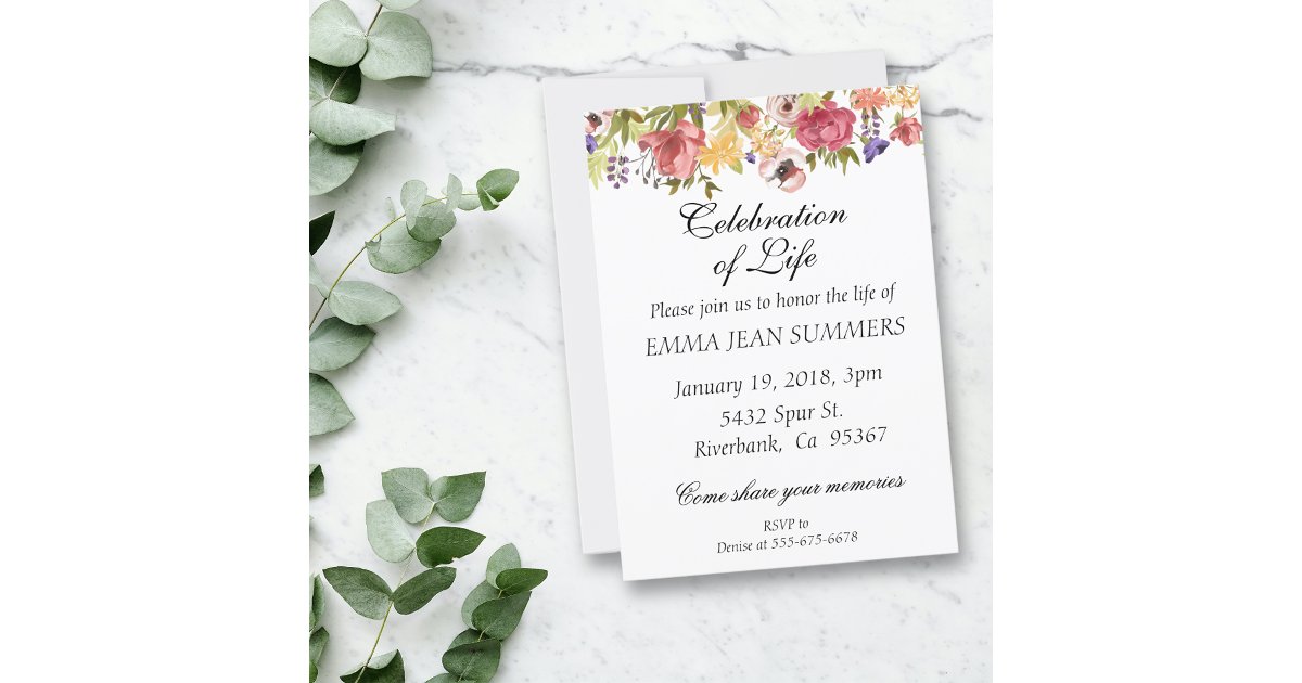 Celebration of Life Pretty Floral Invitation | Zazzle