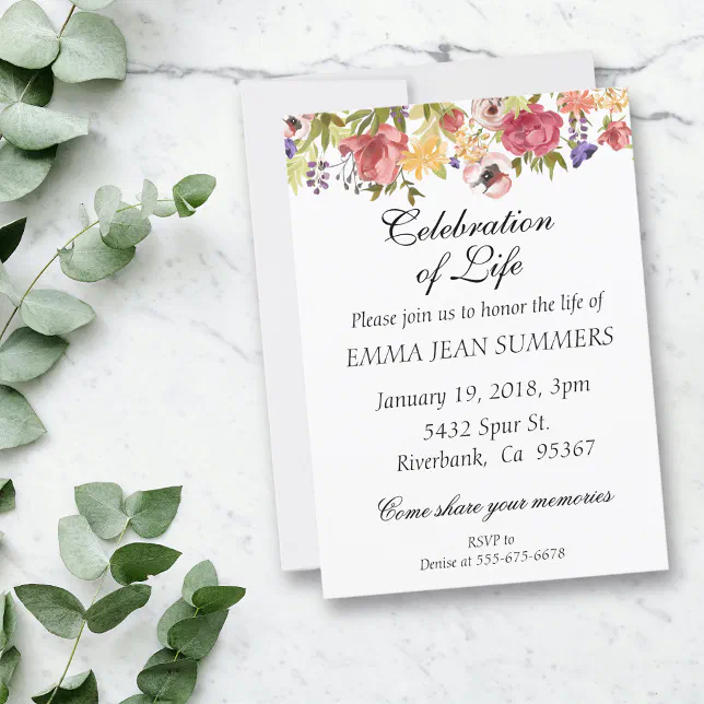 Celebration of Life Pretty Floral Invitation | Zazzle