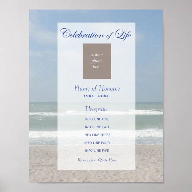 Celebration of Life Program Beach and Photo Poster | Zazzle