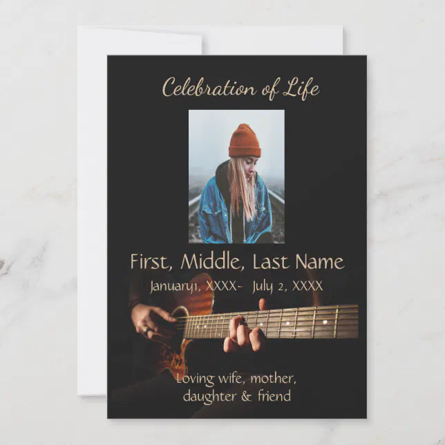 Celebration of Life Service Music Guitar Invitation | Zazzle