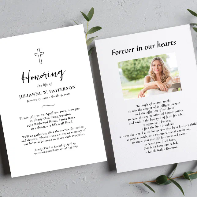 Celebration of Life, Simple Cross, Funeral Wake Invitation | Zazzle