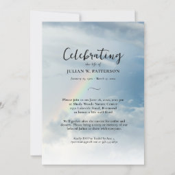 Celebration of Life, Sky Clouds Rainbow Funeral Invitation | Zazzle