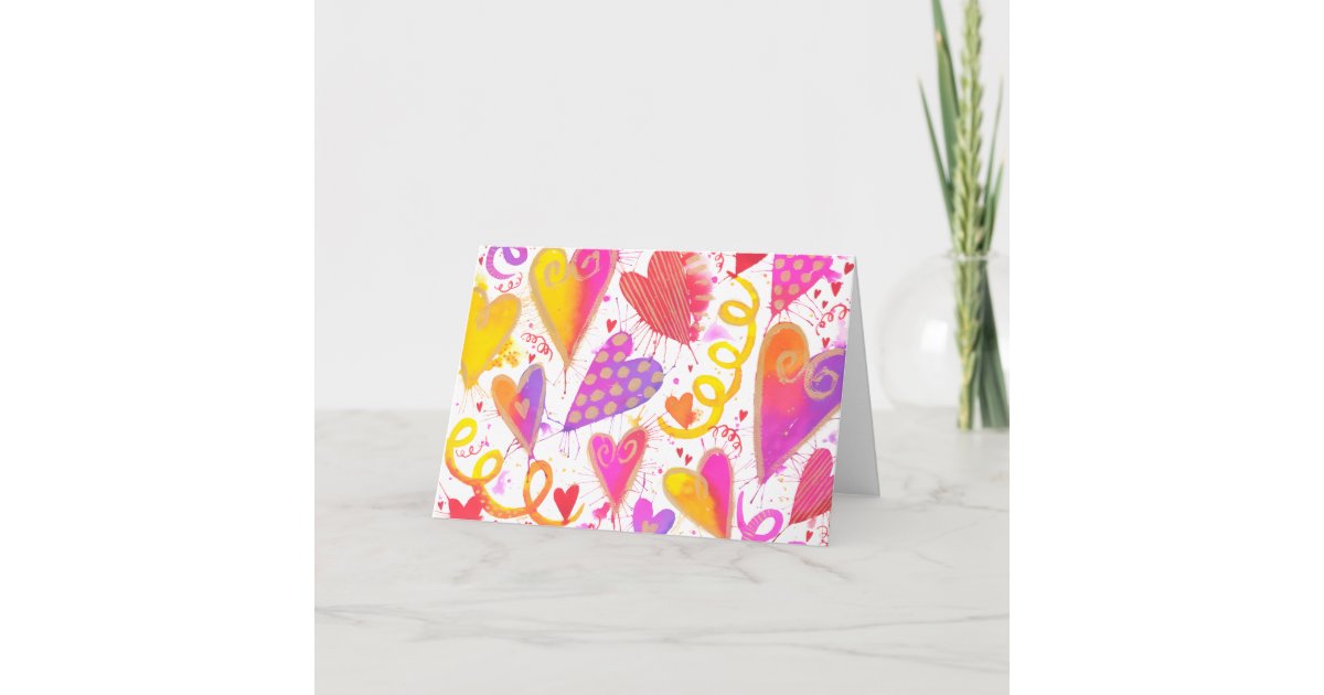 Celebration Of Love Watercolor Hearts Card | Zazzle