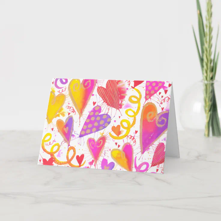 Celebration Of Love Watercolor Hearts Card | Zazzle