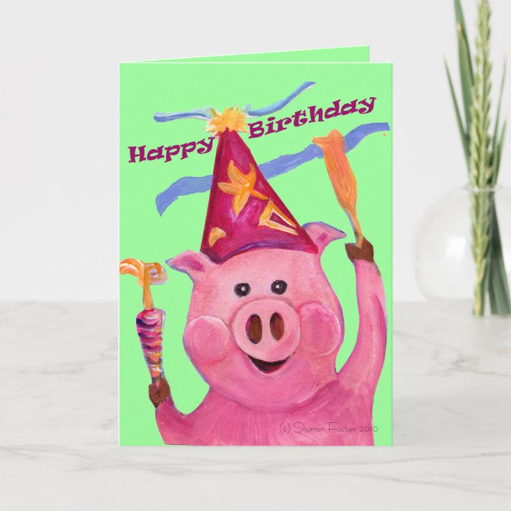 Celebration Pig Birthday Card | Zazzle
