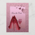 Celebration Red Stiletto and Pink Hearts Announcement Postcard | Zazzle
